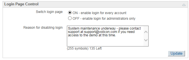 Login Page Control | Volicon 7.2 Admin Guide | SnapStream