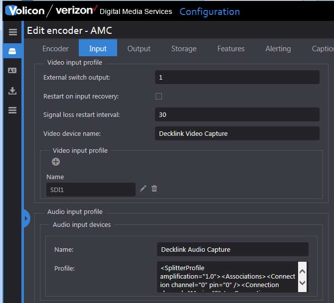 Encoder: Input | Volicon 8.1 Admin Guide | SnapStream