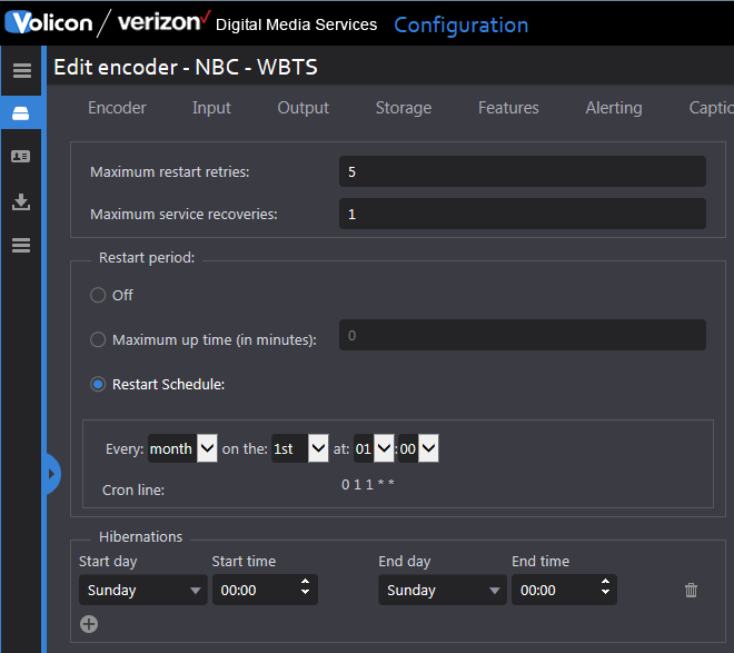 Encoder configuration | Volicon 8.2 Admin Guide | SnapStream